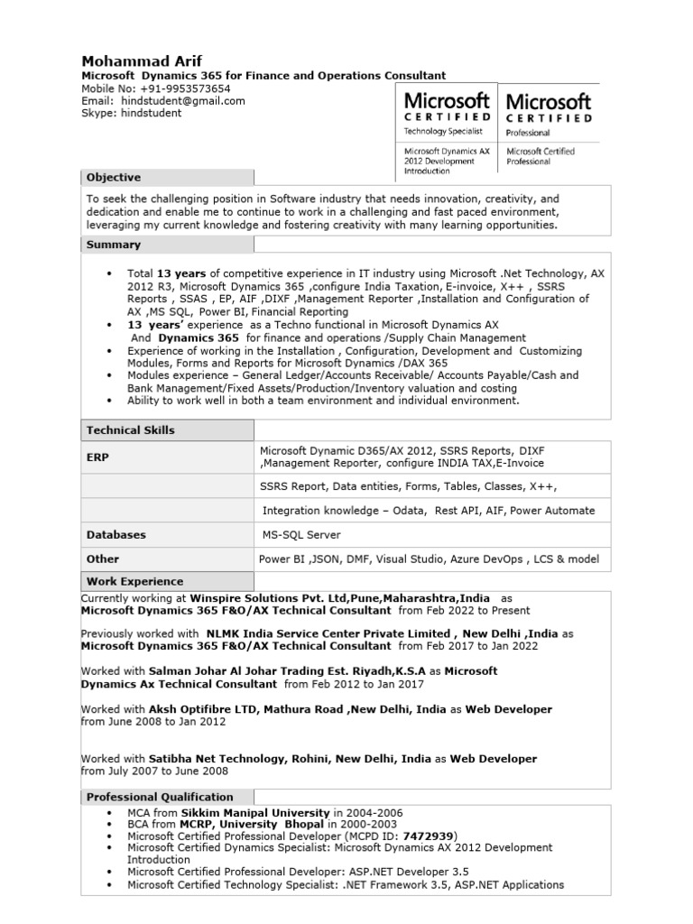 Mohammd Arif - Dynamic 365 | PDF | Microsoft Sql Server | Computing