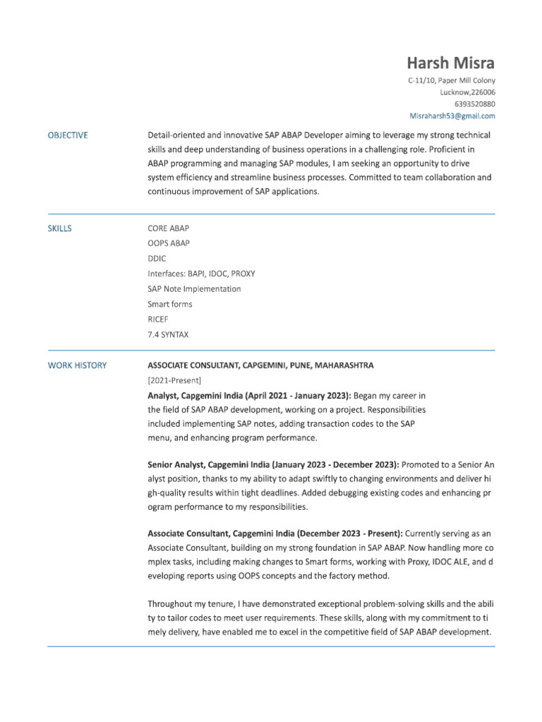 Resume Harsh Misra | PDF