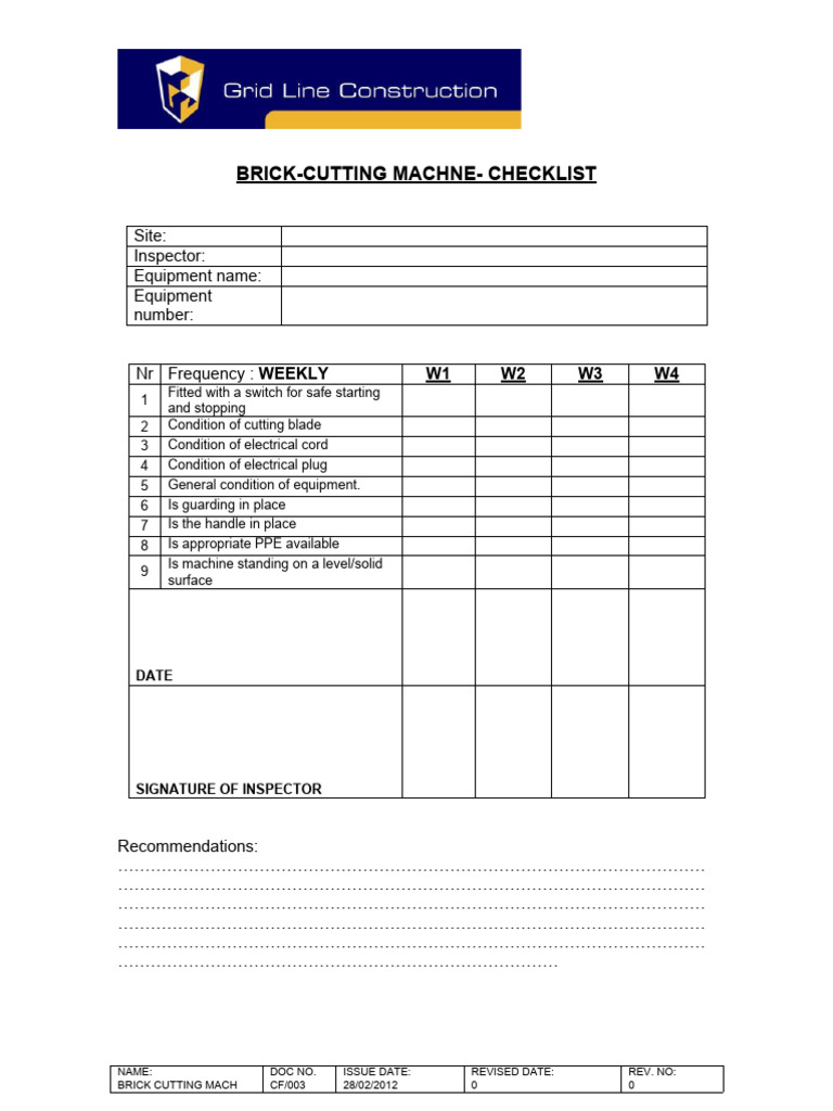 003-Brick Cutting Machine Checklist | PDF