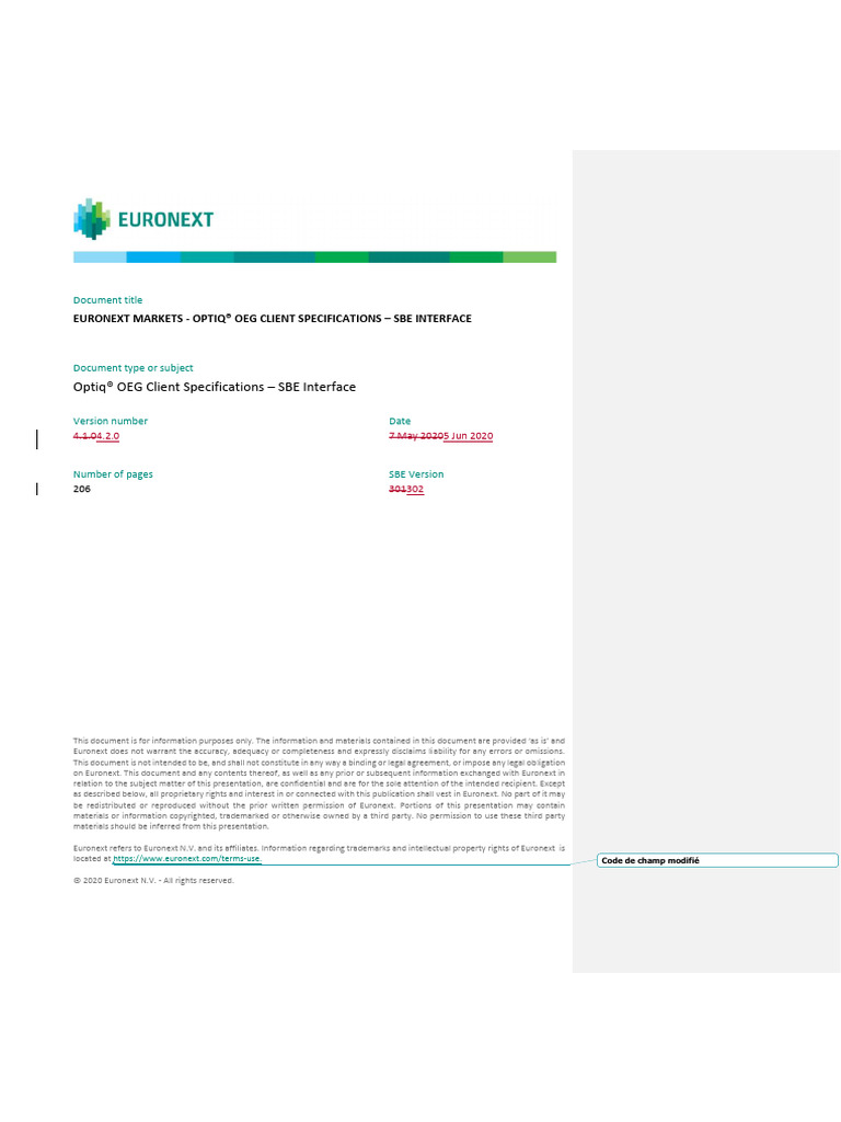 Euronext Markets - Optiq OEG Client Specifications - SBE Interface - V4.2.0 +TC | PDF ...