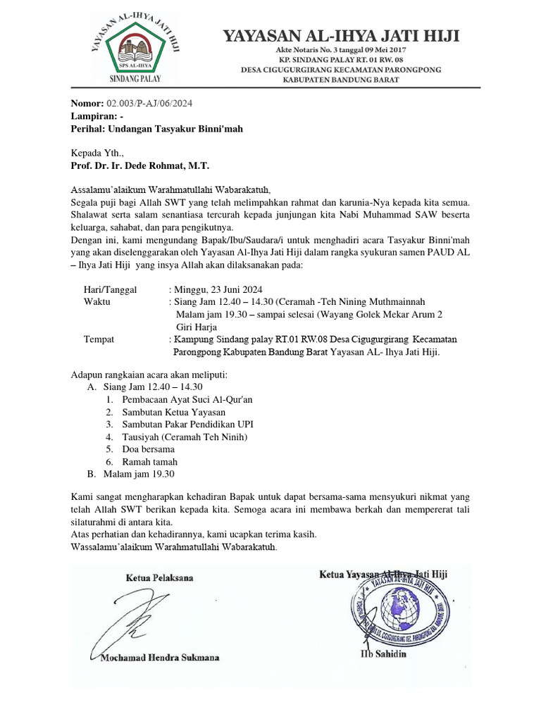 Undangan Prof. Dr. Ir. Dede Rohmat, M.T. | PDF