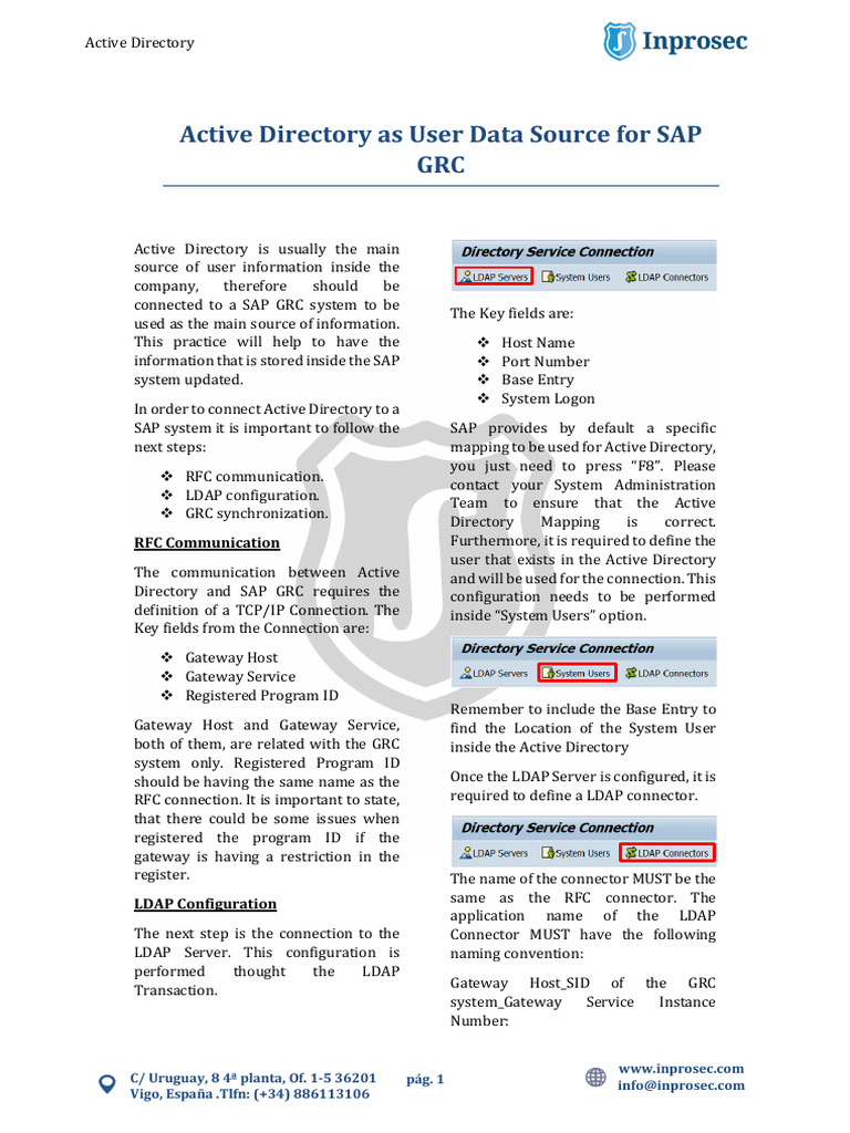 Active Directory As Usar Data Source in SAP GRC Inprosec | PDF | Active Directory | Internet ...