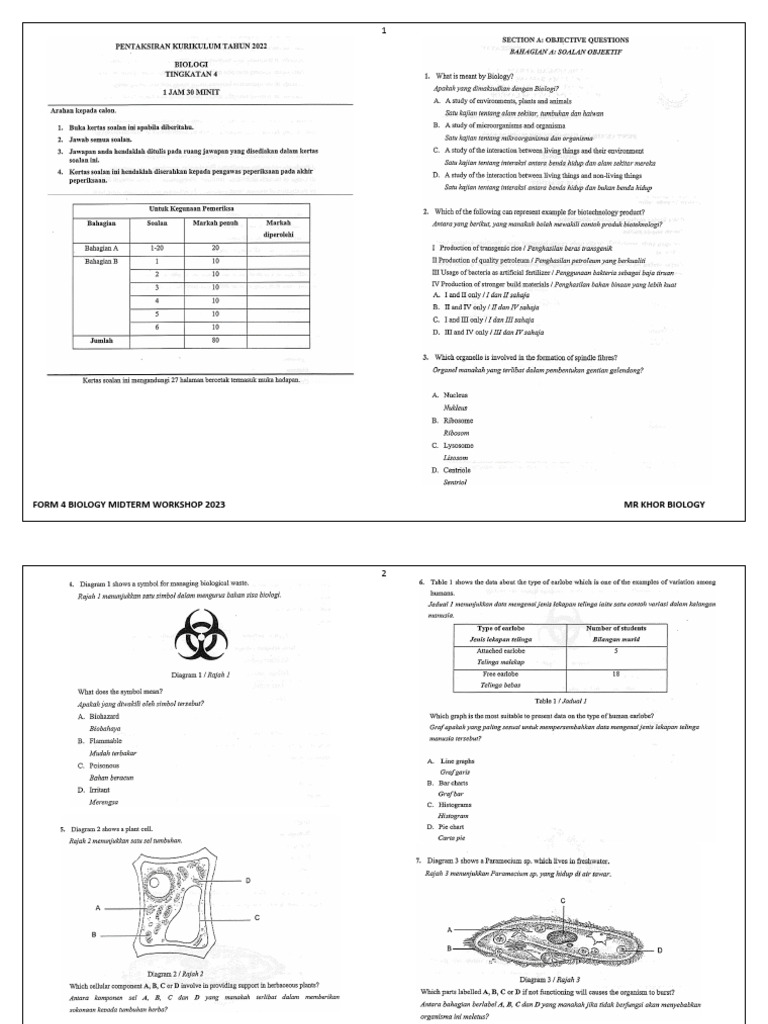 F4 Biology Mid Term Set 2 | PDF