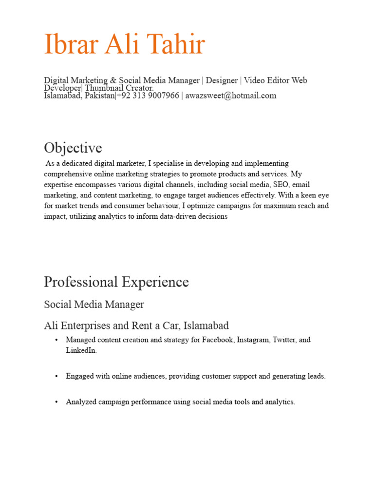 Resume Blue Ibrar | PDF | Digital Marketing | Popular Culture & Media Studies