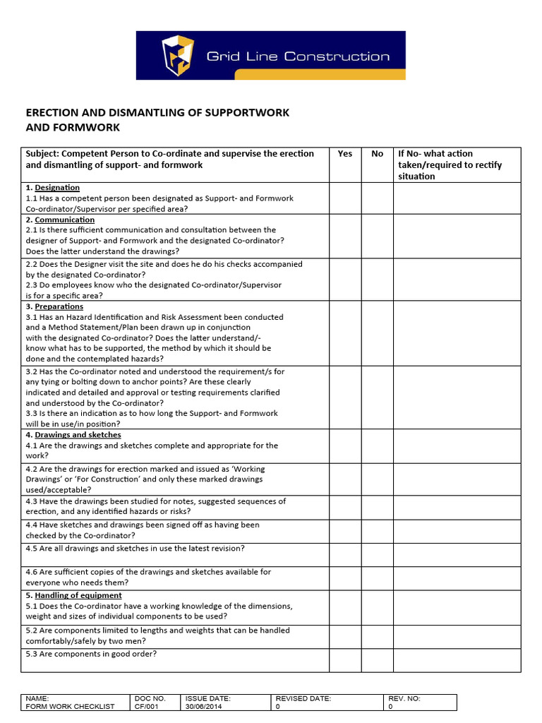 062-Formwork Checklist | PDF