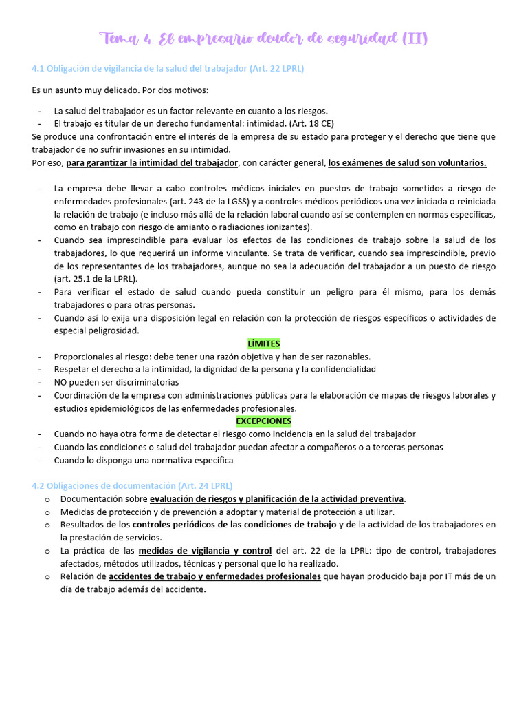 Tema 4. El Empresario Deudor de Seguridad (II) | PDF | Invalidez ...
