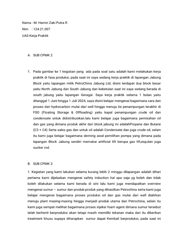 Kerja Praktik di PetroChina Jabung Ltd | PDF | Teknologi & Rekayasa