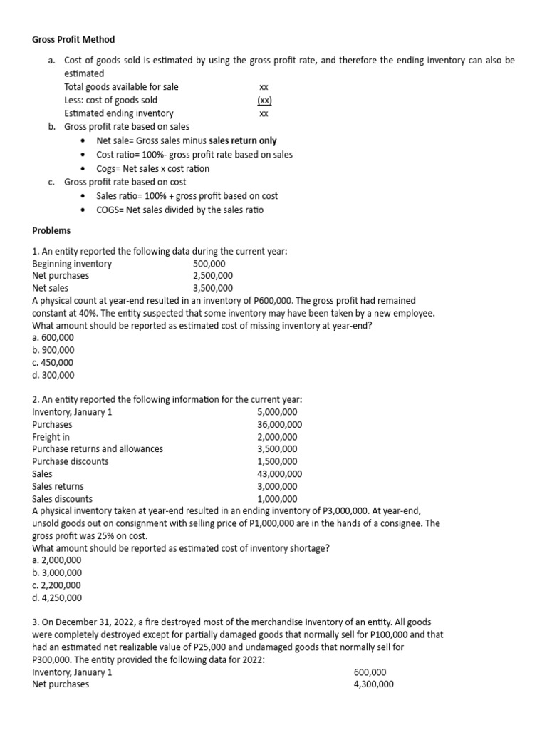 Gross Profit Method | PDF | Cost Of Goods Sold | Inventory