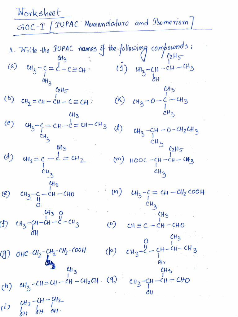 Worksheet - GOC-I (IUPAC and Isomerism) | PDF | Organic Chemistry ...