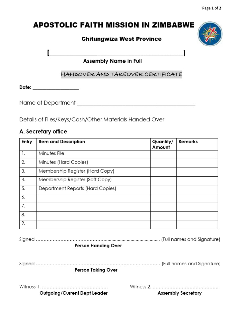 Handover Certificate Afm Chit West-2 | PDF | Money | Economies