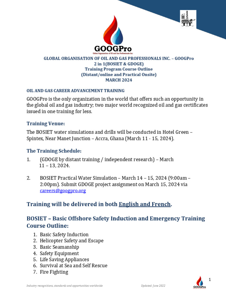 2in1 Bosietgdoge Course Outline March2024 | PDF | Oil Well | Petroleum