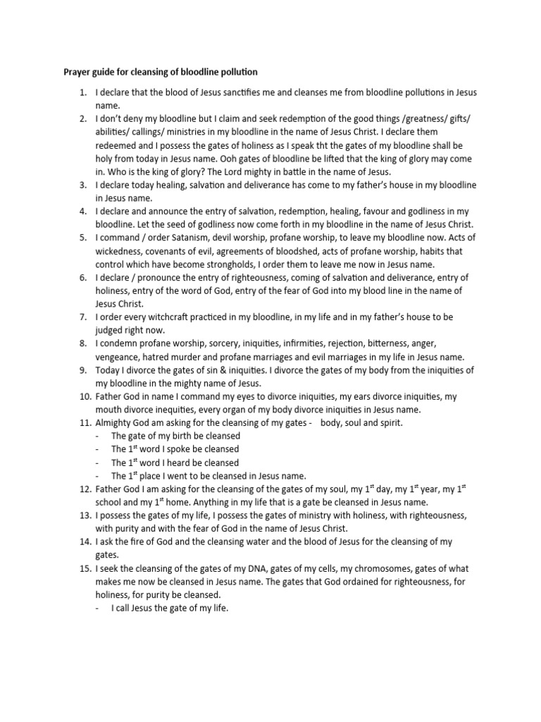 Prayer Guide For Cleansing of Bloodline Pollution | PDF | Jesus | Salvation