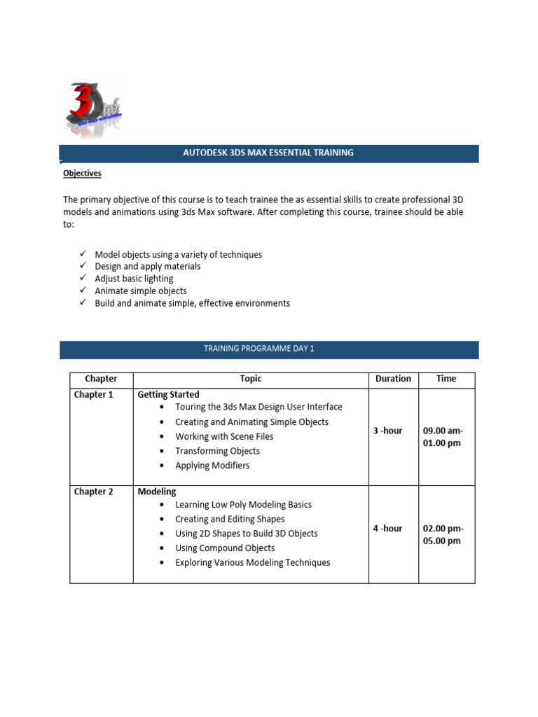 MC - Autodesk 3ds Max Essential Training - Course Outline | PDF ...