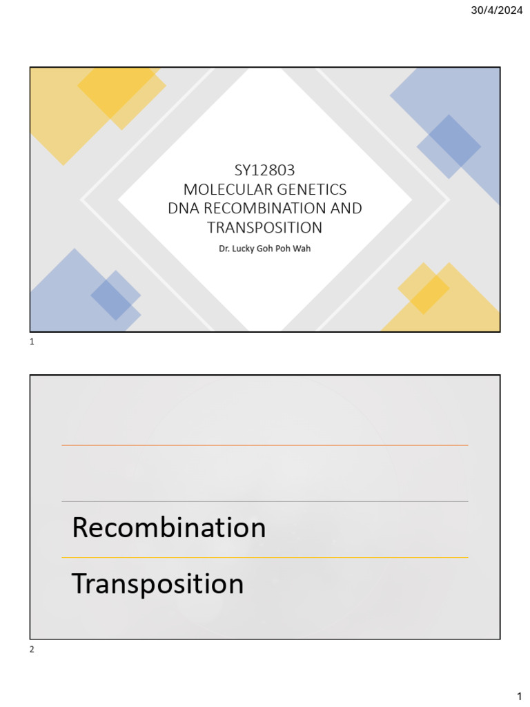 Lecture 7 Dna Recombination and Transposition (20240430) | PDF ...