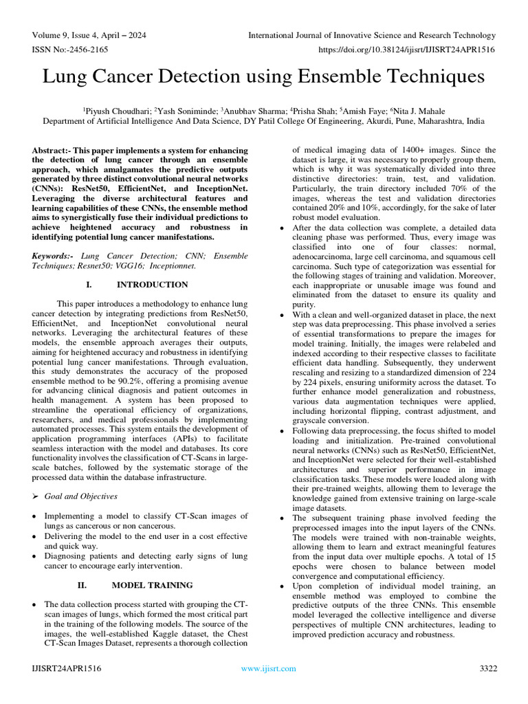 Lung Cancer Detection Using Ensemble Techniques Pdf Ct Scan Artificial Neural Network