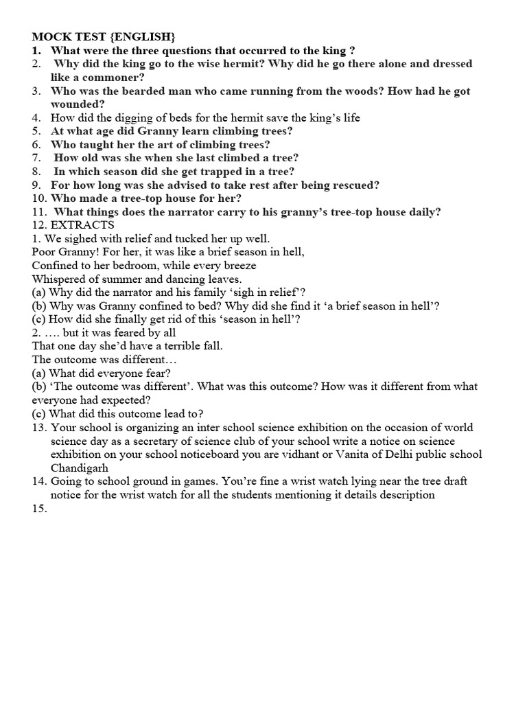 English Mock Test Questions and Tasks | PDF