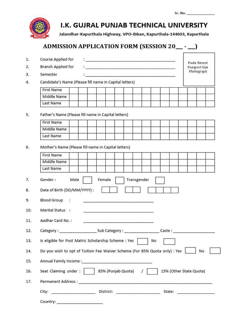 Admission Forms for Campus Admissions 2024-25 | Download Free PDF ...