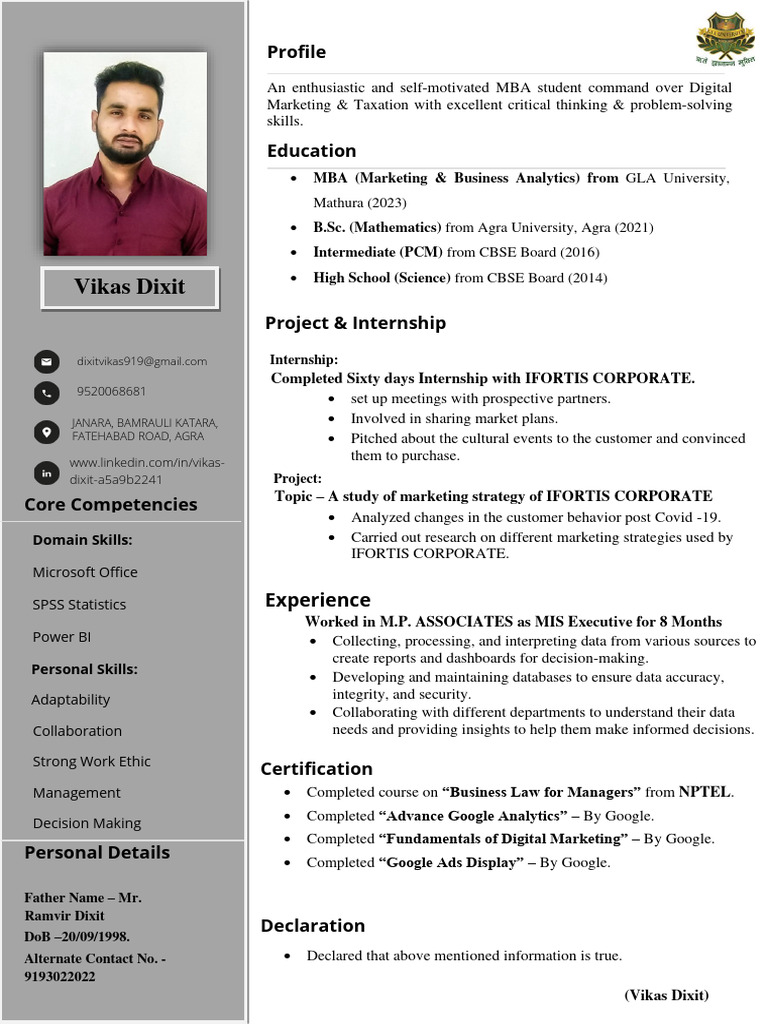 Vikas_Dixit_CV-update | PDF | Analytics | Business