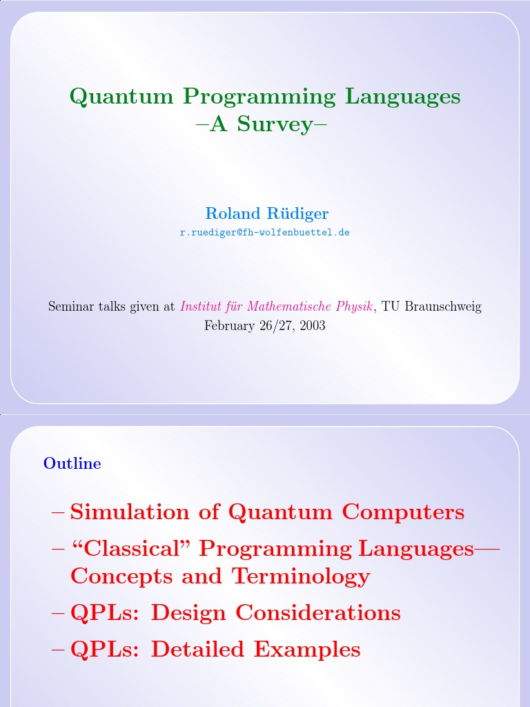 Roland Rudiger - Quantum Programming Languages:A Survey | PDF | Functional Programming ...