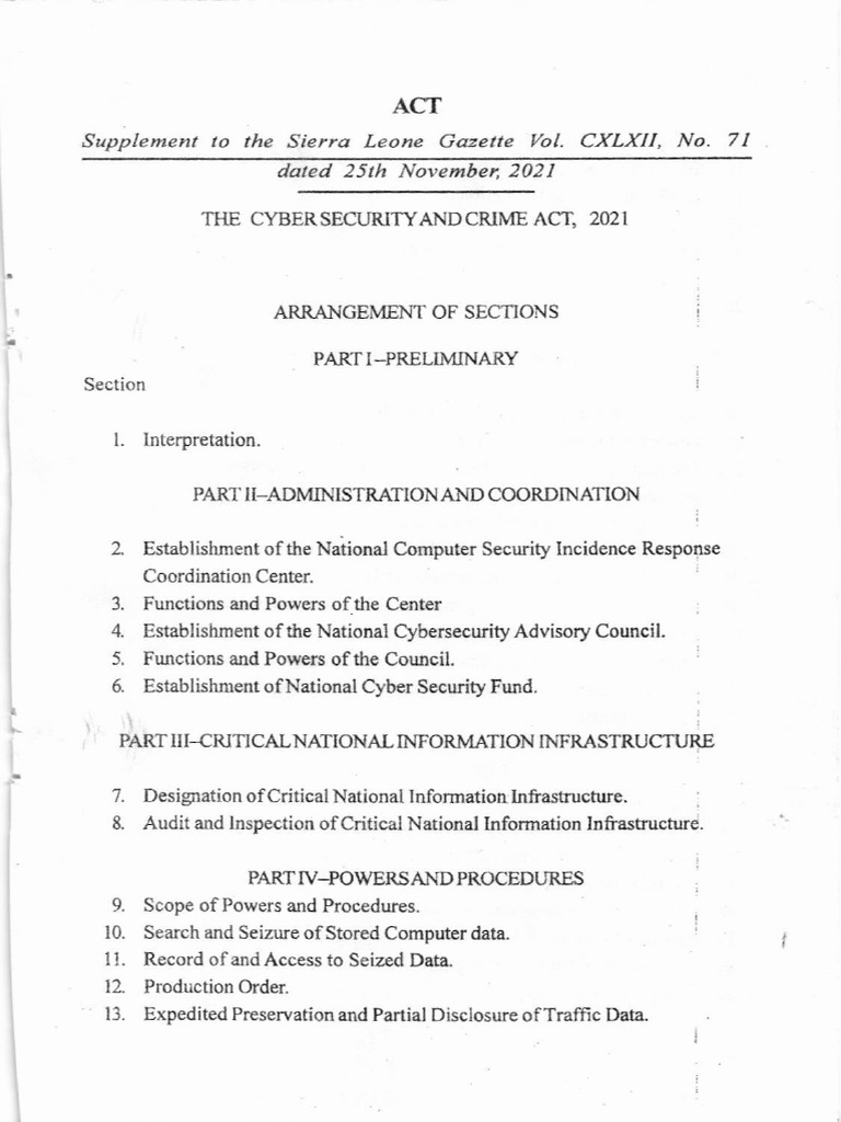 The Cybersecurity and Crime Act, 2021 - 25th November, 2021 | Download ...