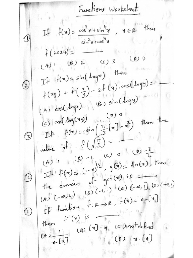 Functions Worksheet | PDF