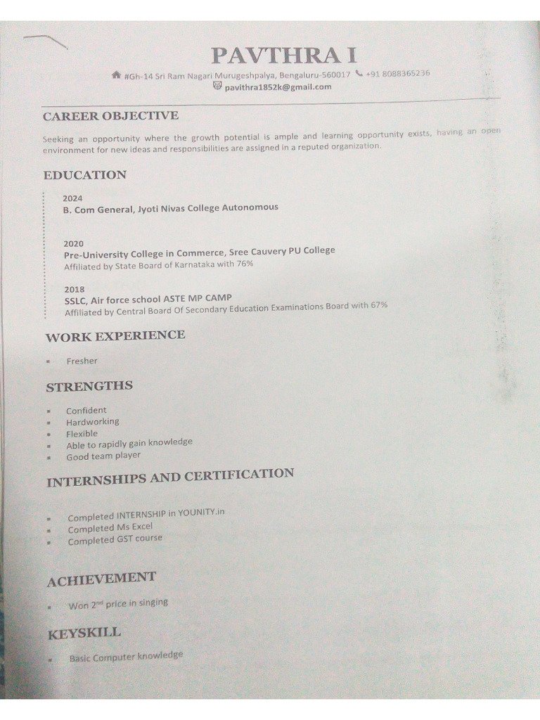 Pavithra Profile | PDF