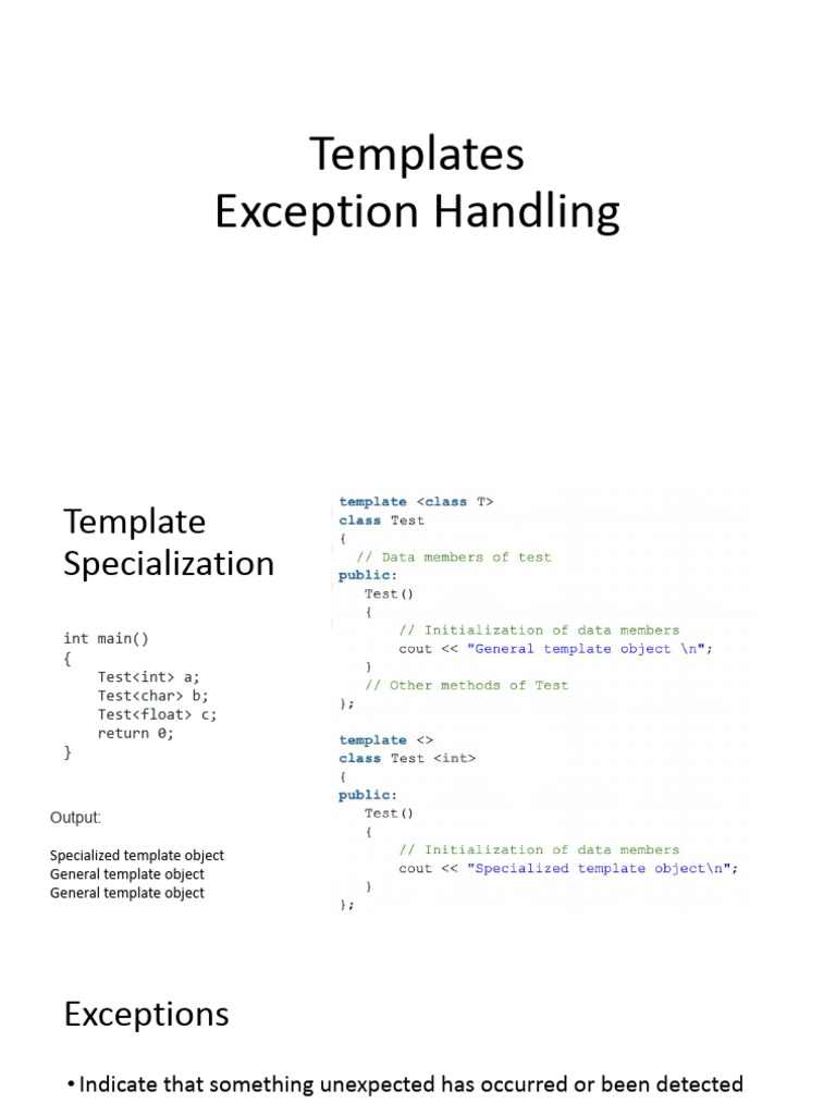 Templates and Exception Handling | PDF | Parameter (Computer ...