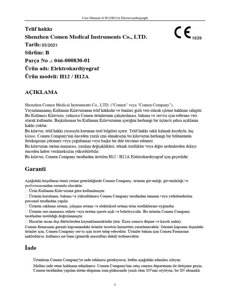 Comen Ekg Kullanma Klavuzu | PDF