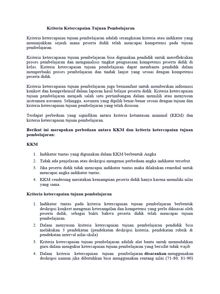Kriteria Ketercapaian Tujuan Pembelajaran | PDF