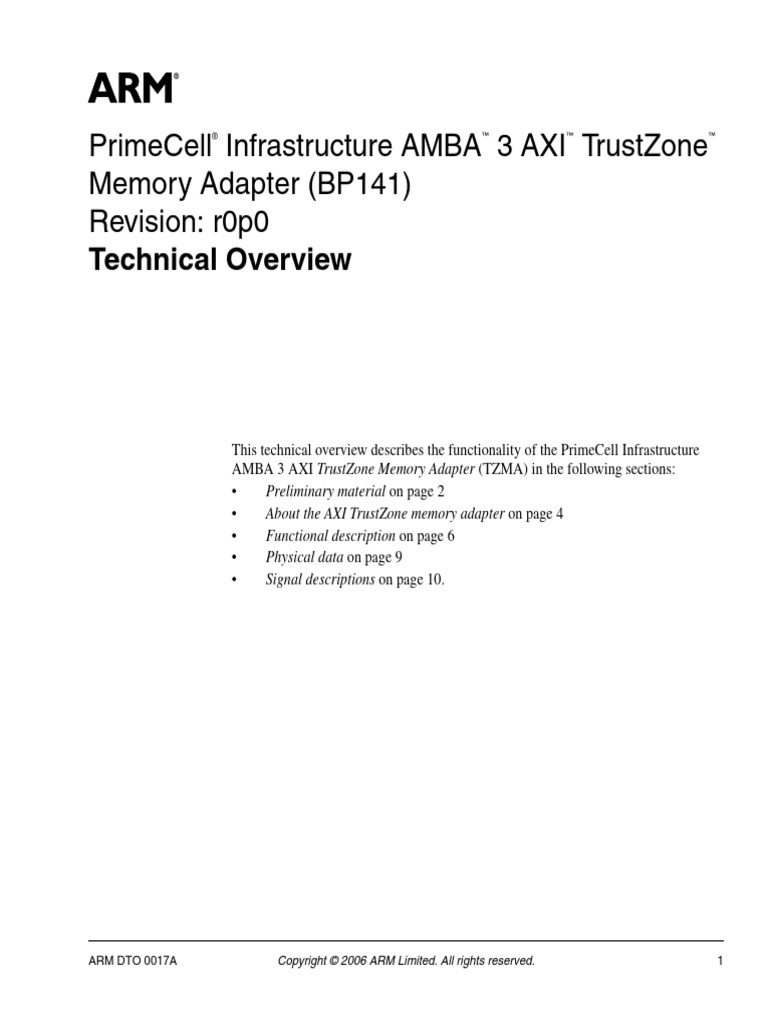 DTO0017 Primecell Infrastructure Amba3 Systems Ip Axi TZ Memory Adapter bp141 To | PDF ...