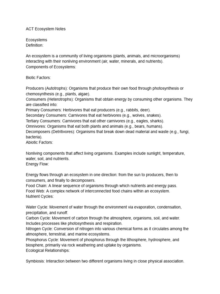ACT Biology Notes | PDF | Ecosystem | Forests