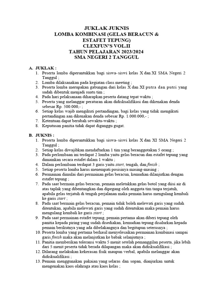 Juklak Juknis Lomba Kombinasi Classmeet Genap | PDF | Olahraga & Rekreasi