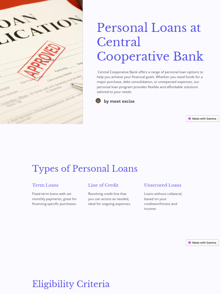 Personal Loans at Central Cooperative Bank | PDF | Loans | Unsecured Debt