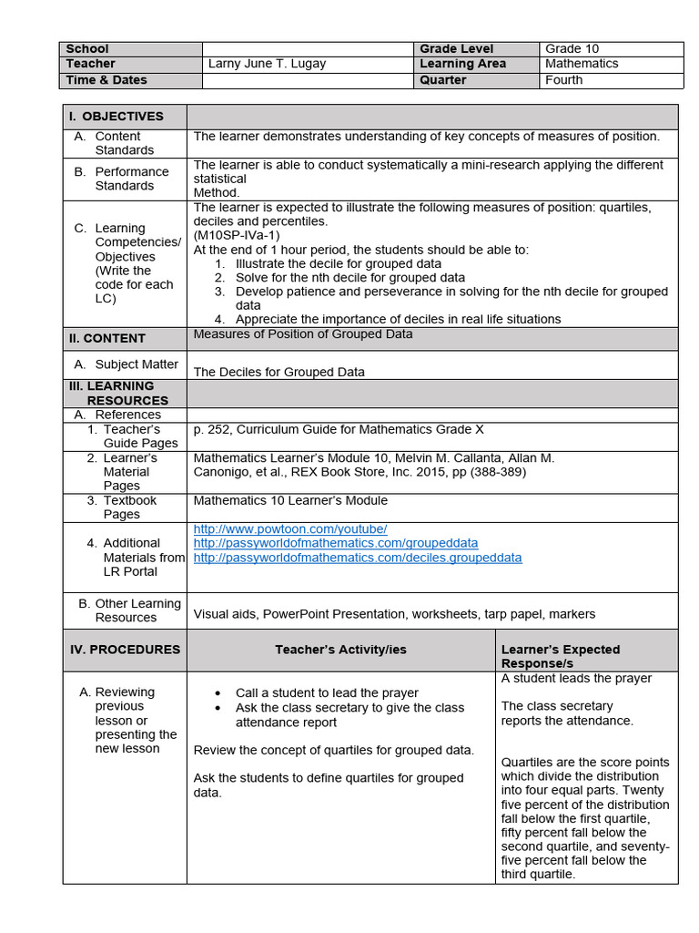 DLP Decile For Grouped Data | PDF | Quartile | Learning