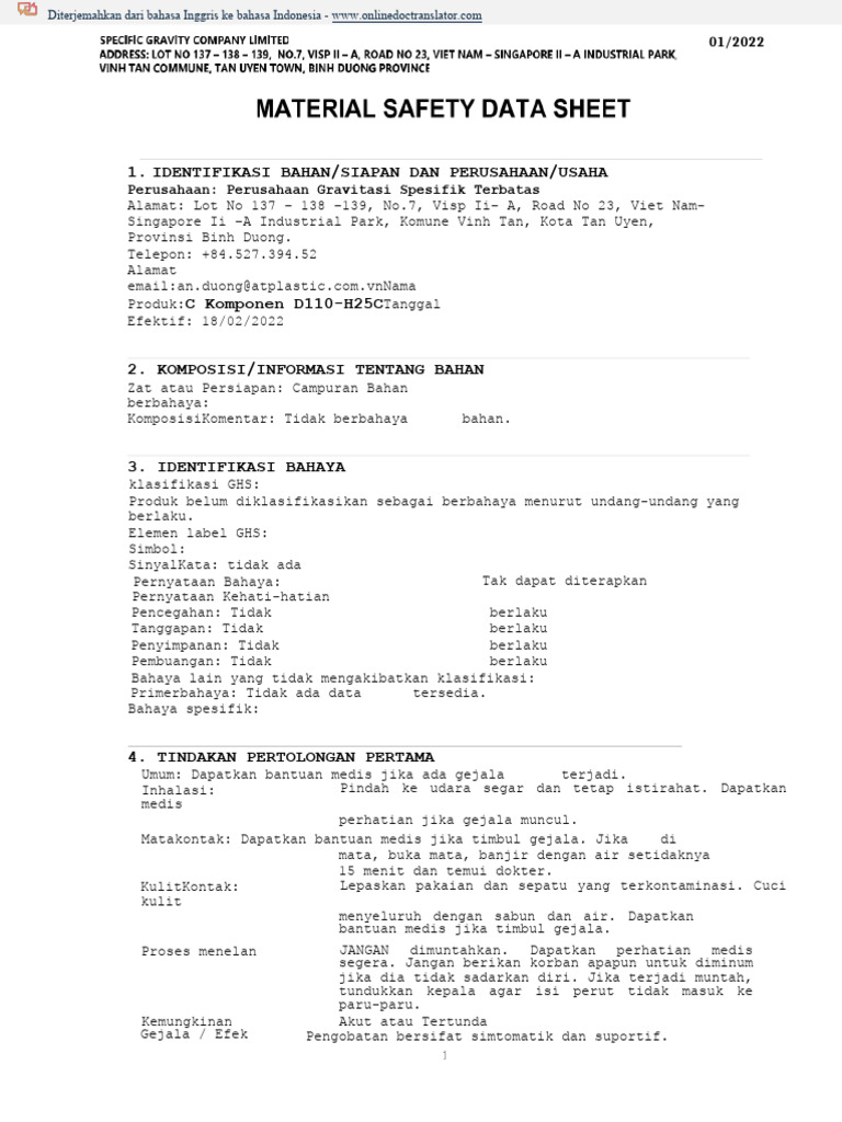 MSDS C Component D110 H25C.en - Id | PDF