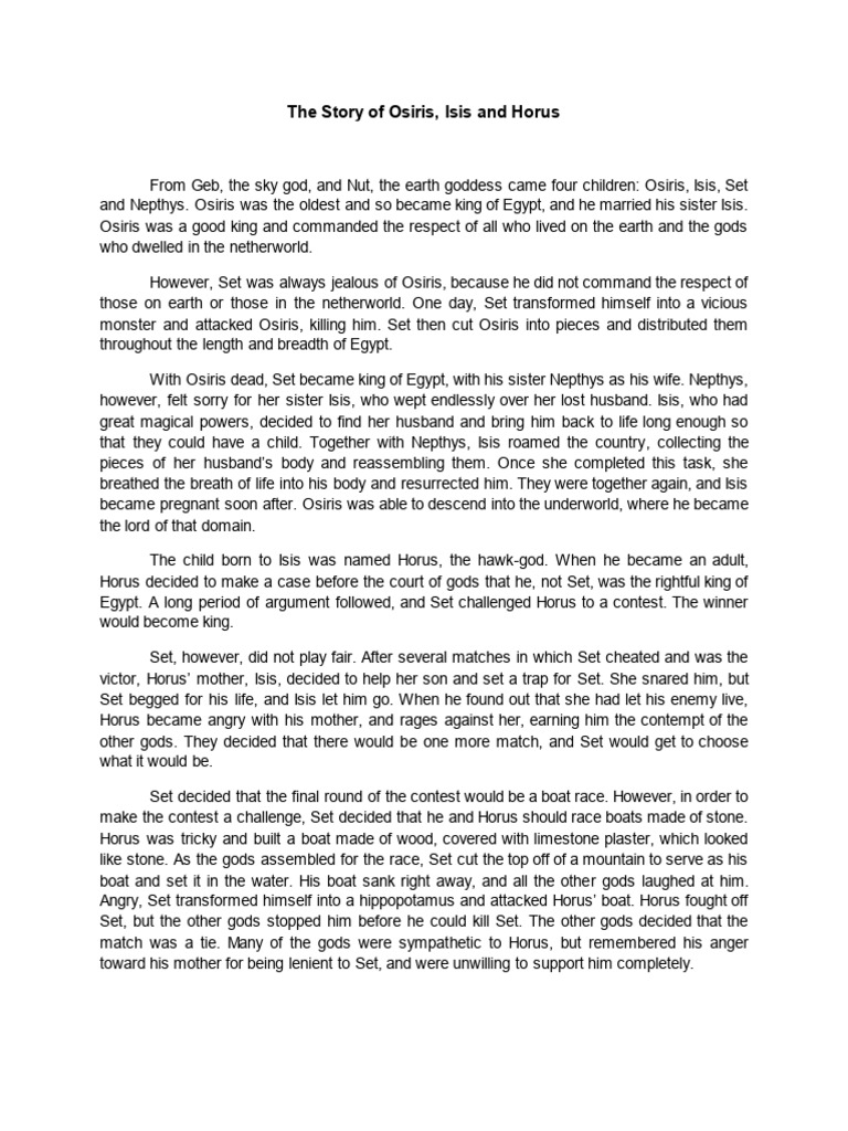 The Story of Osiris Isis and Horus | PDF | Horus | Osiris