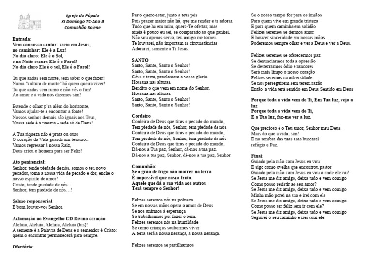 Eucaristia - Cânticos - 16-06-2024 - XI DTC-Comunhão Solene-1 | PDF ...
