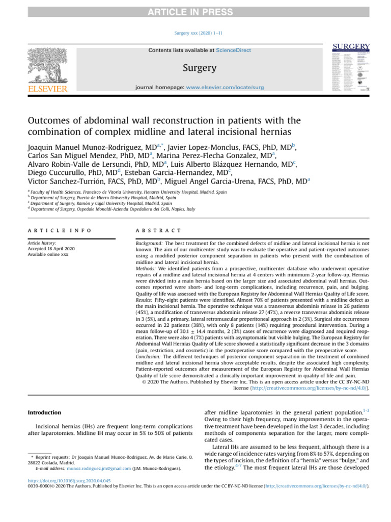 Outcomes of abdominal wall reconstruction in patients with combination ...