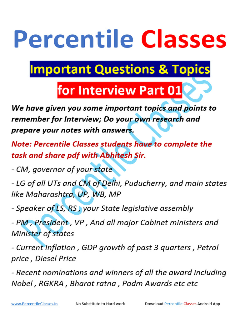 Important Questions & Topics For Interview Part 01 | PDF