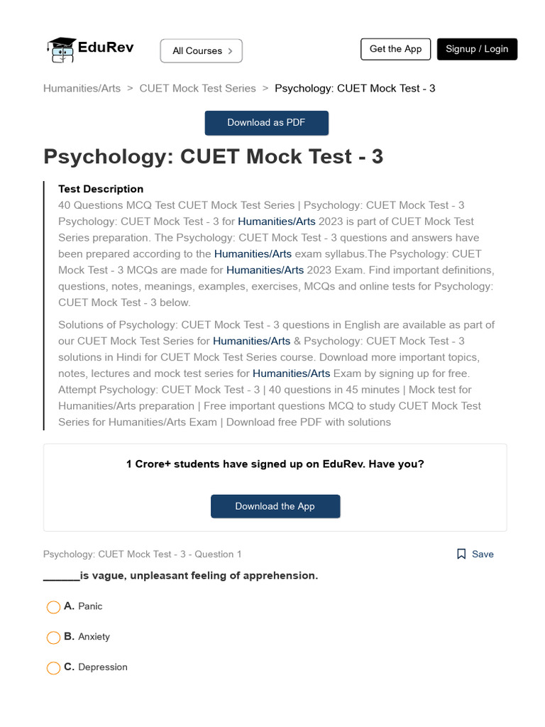 CUET-PG Mock-3 EduRev | Download Free PDF | Prejudices | Psychotherapy