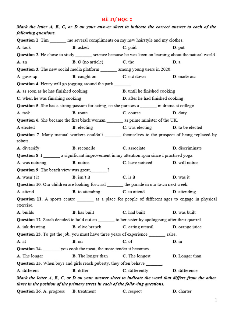 English Practice Test Questions | PDF | Sleep