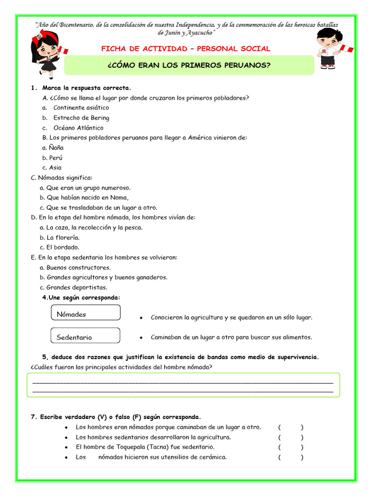 Ficha-Lun - PS - Cómo Eran Los Primeros Peruanos | Descargar gratis PDF | Nómada