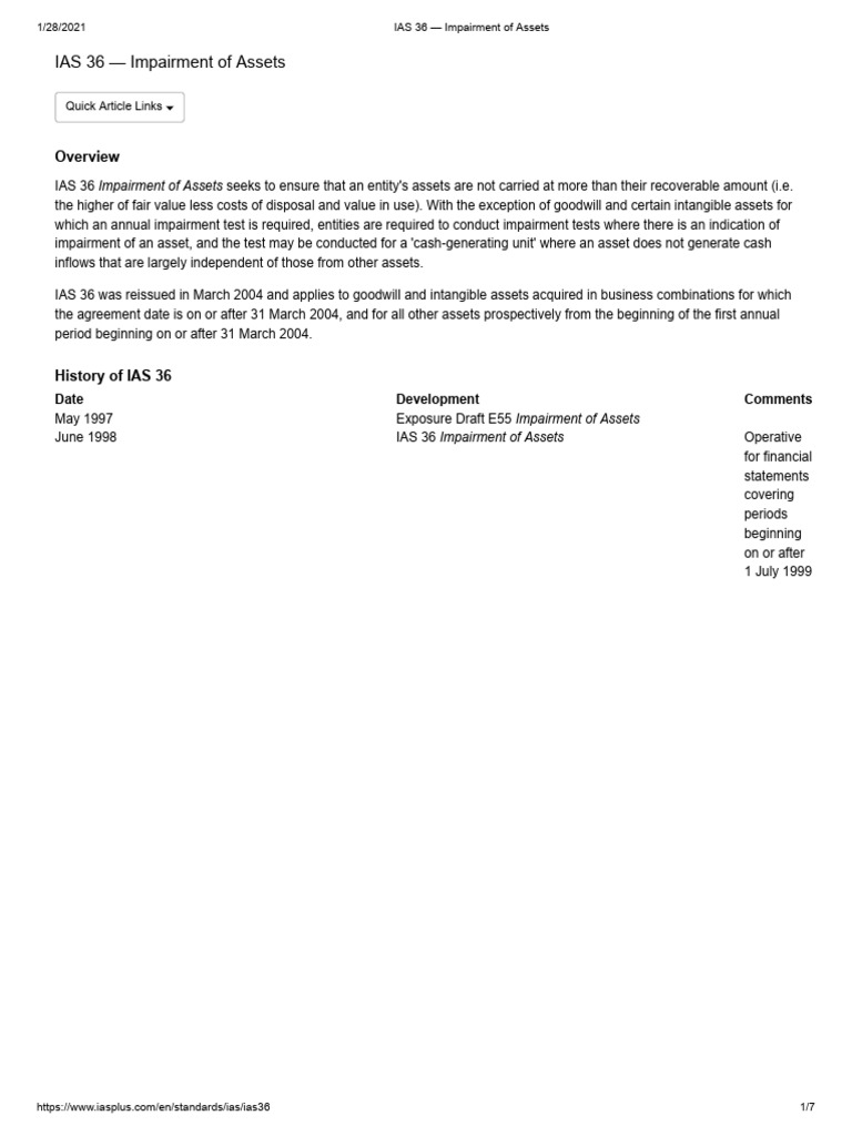 IAS 36 — Impairment of Assets | Download Free PDF | Fair Value ...
