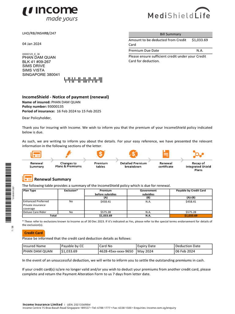 Incomeshield - Notice of Payment (Renewal) : Income Insurance Limited ...