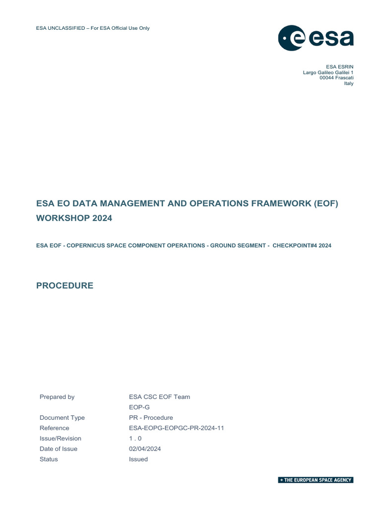 ESA EO Data Management and Operations Framework Workshop 2024 Procedure ...