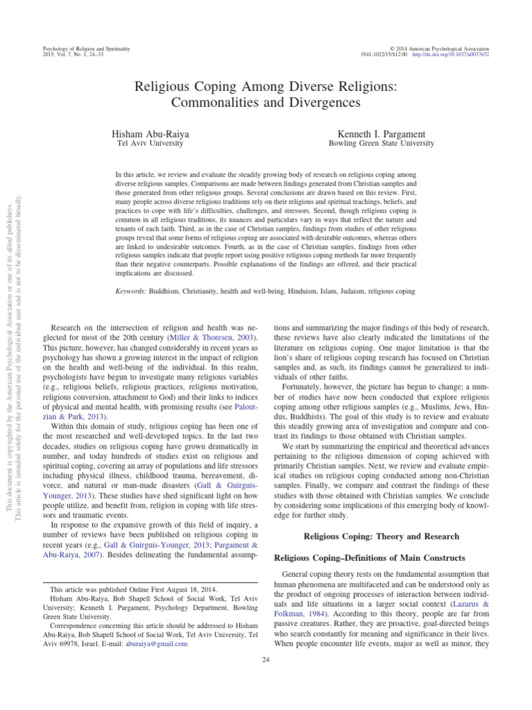 Religious Coping Among Diverse Religions - Commonalities and ...