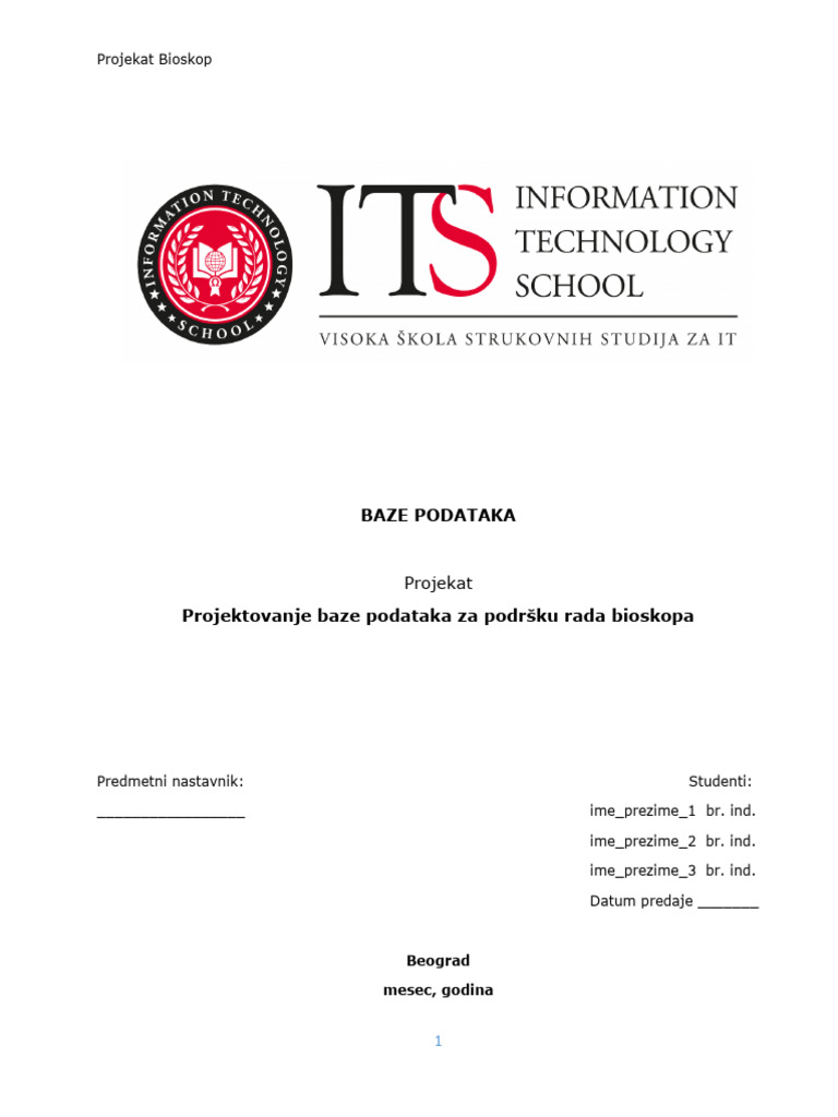 Baze Podataka - Primer Projekta_2023_2024 | PDF