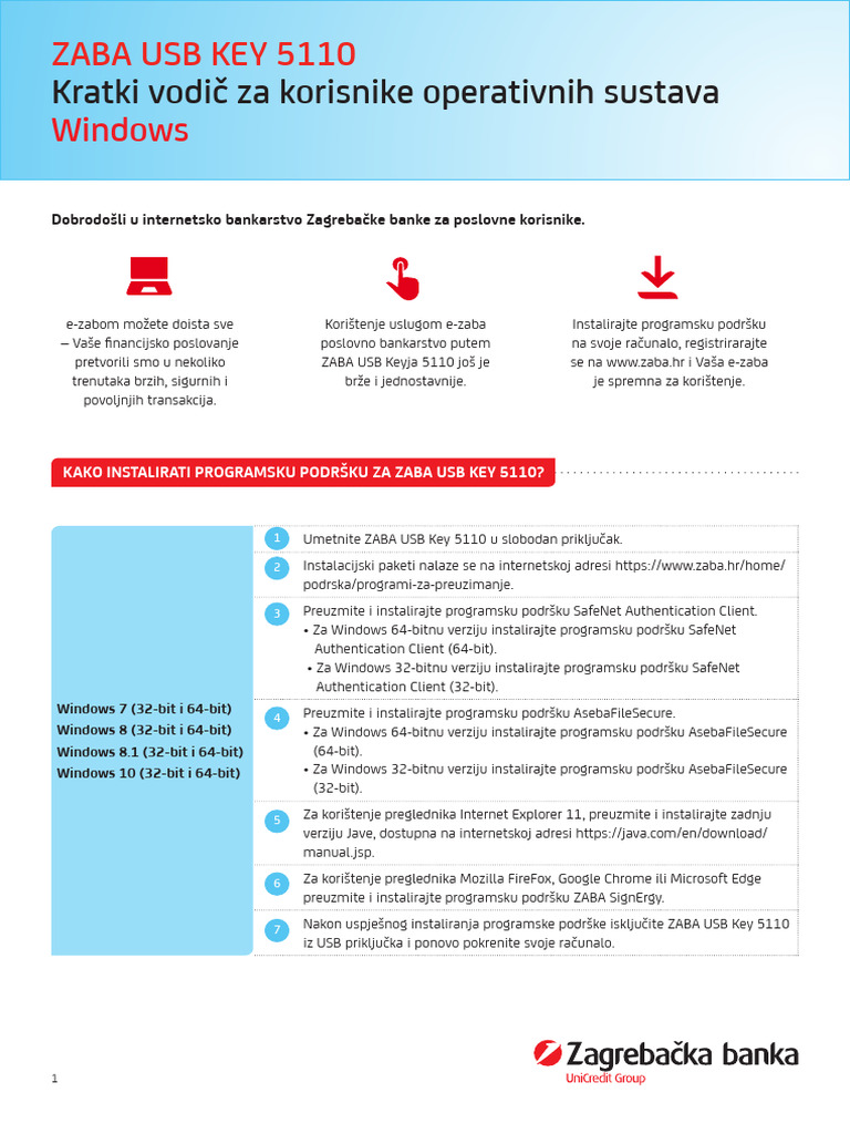 Zaba Usb Key 5110 Kratki Vodic Za Korisnike Operativnih Sustava Windows 11 2021 | PDF
