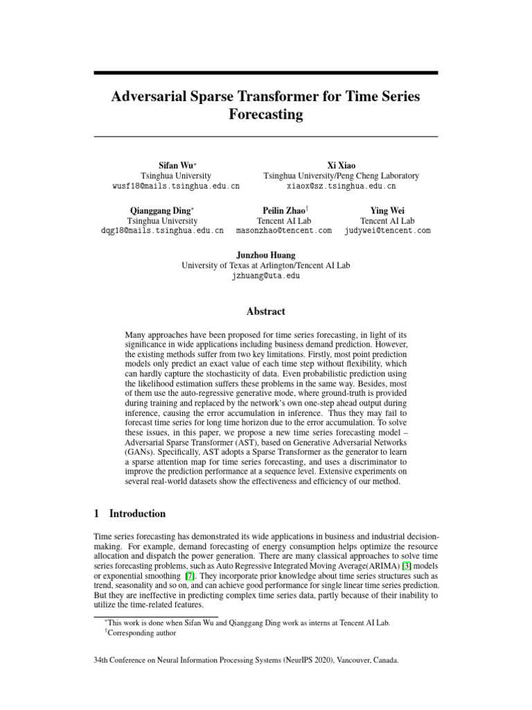Adversarial Sparse Transformer For Time Series Forecasting Pdf Time