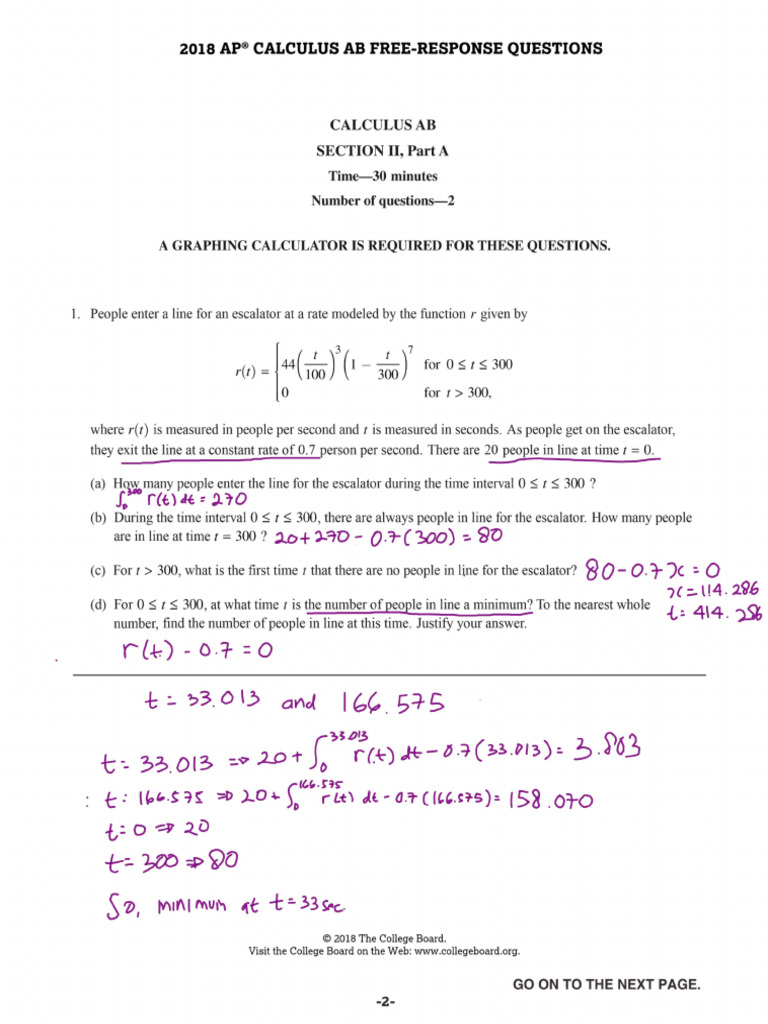 AP Calc AB 2018 FRQ ME | PDF